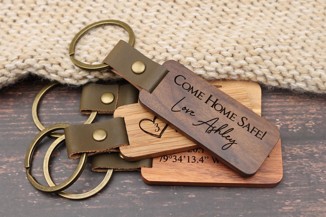Engraved Wood Keychain, Personalized Anniversary Gift - Etsy
