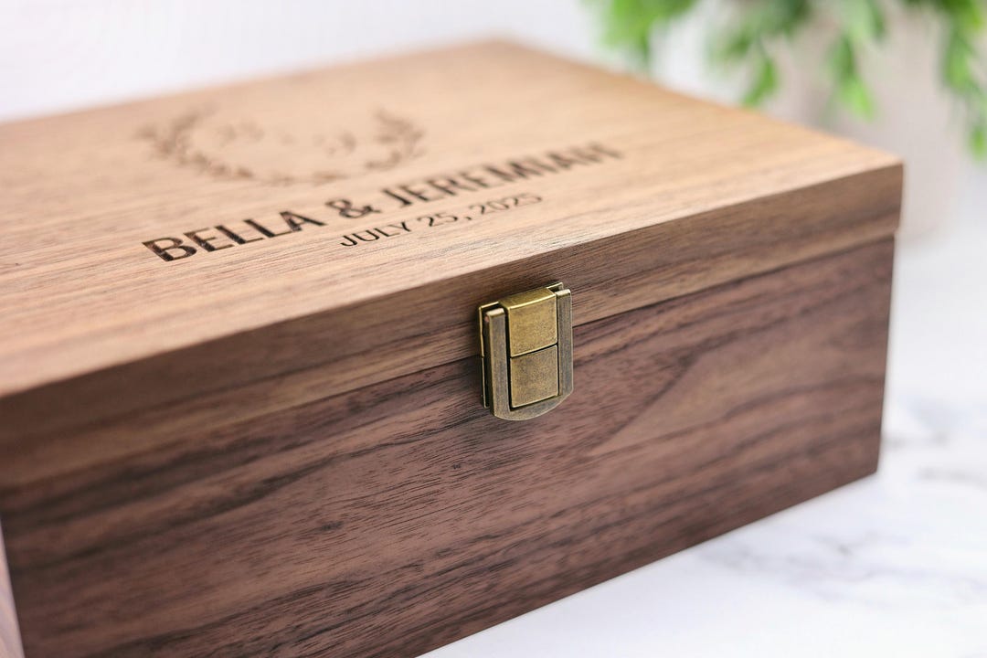 Wood Storgae Box With Hinged Lid | Walnut Keepsake Box | Wedding Memory ...