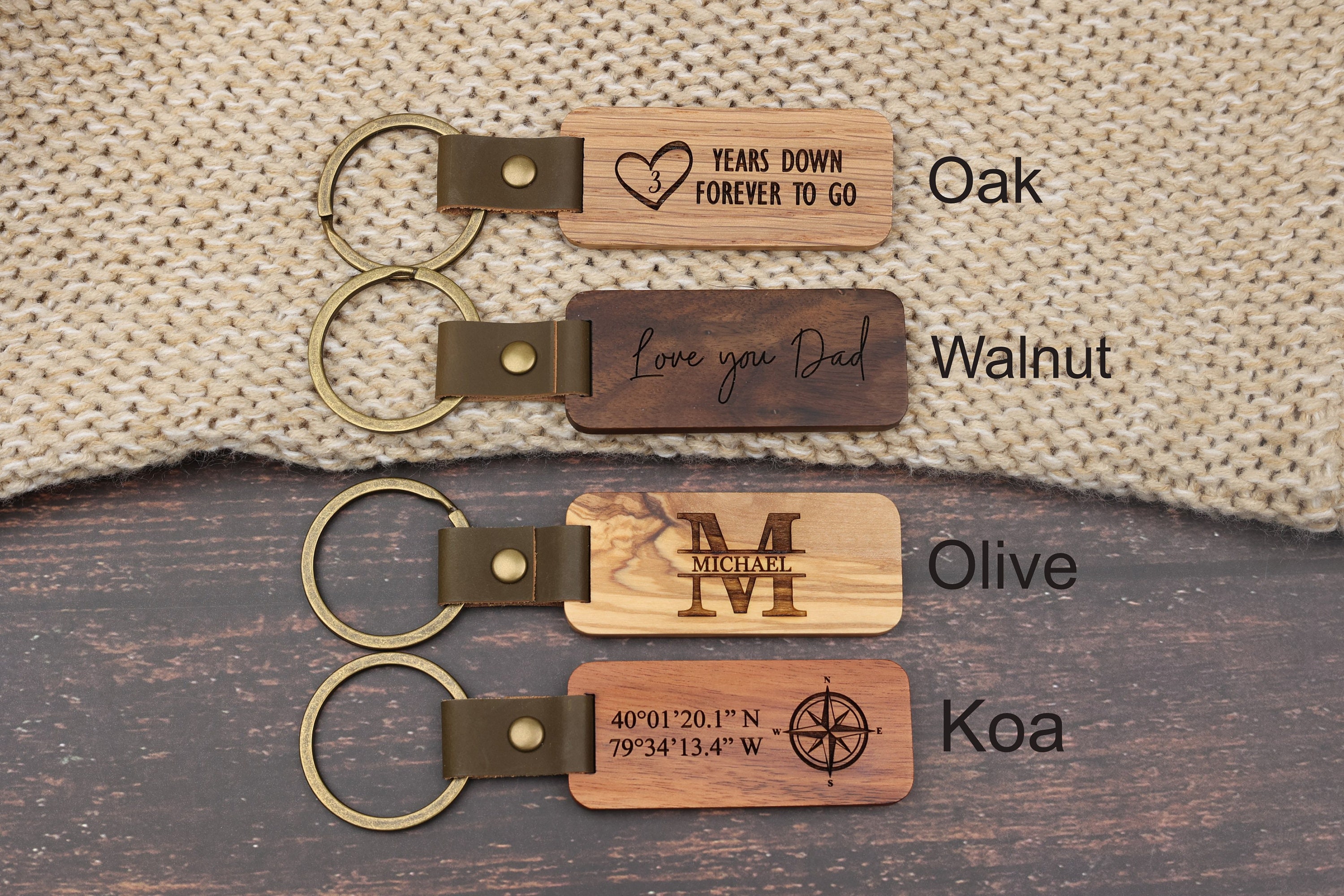 Engraved Custom Wood Keychain, 5th Wooden Anniversary Gift for Husband ...