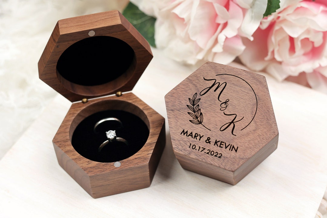 Ring Box for Wedding Ceremony, Ring Bearer Box, Custom Wood Double Ring ...