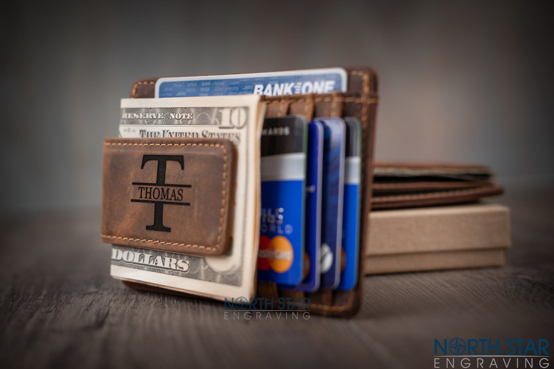 Leather Money Clip Wallet, Minimalist Wallet for Men, Engraved Leather ...