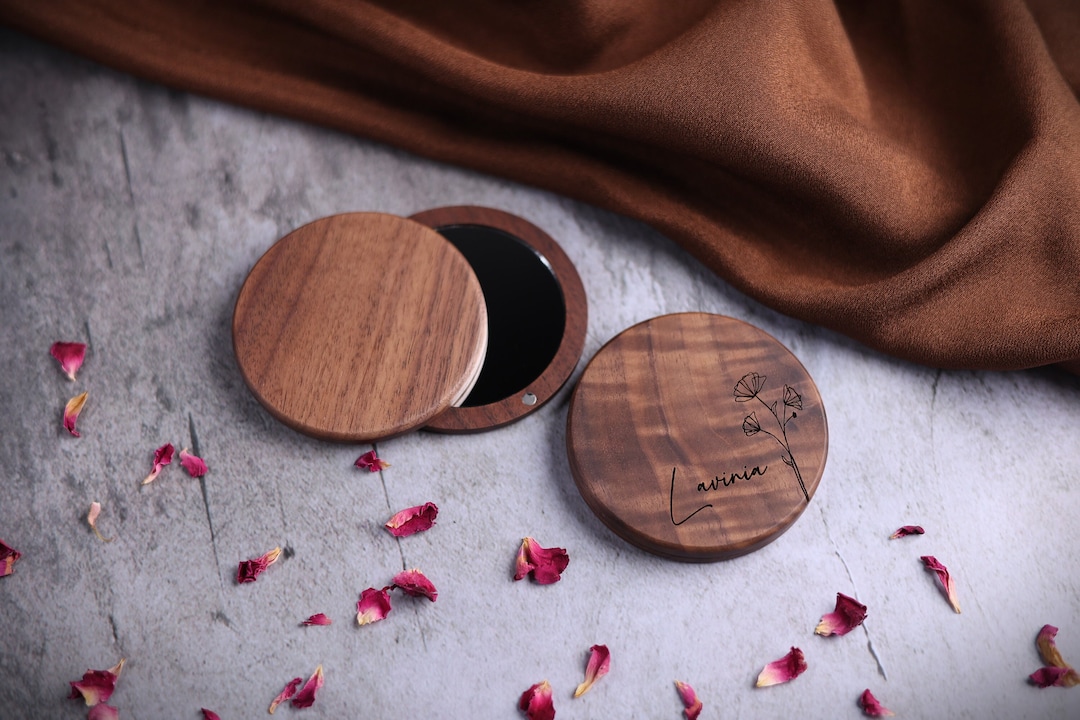 Personalized Wooden Compact Mirror, Engraved Pocket Mirror, Custom ...