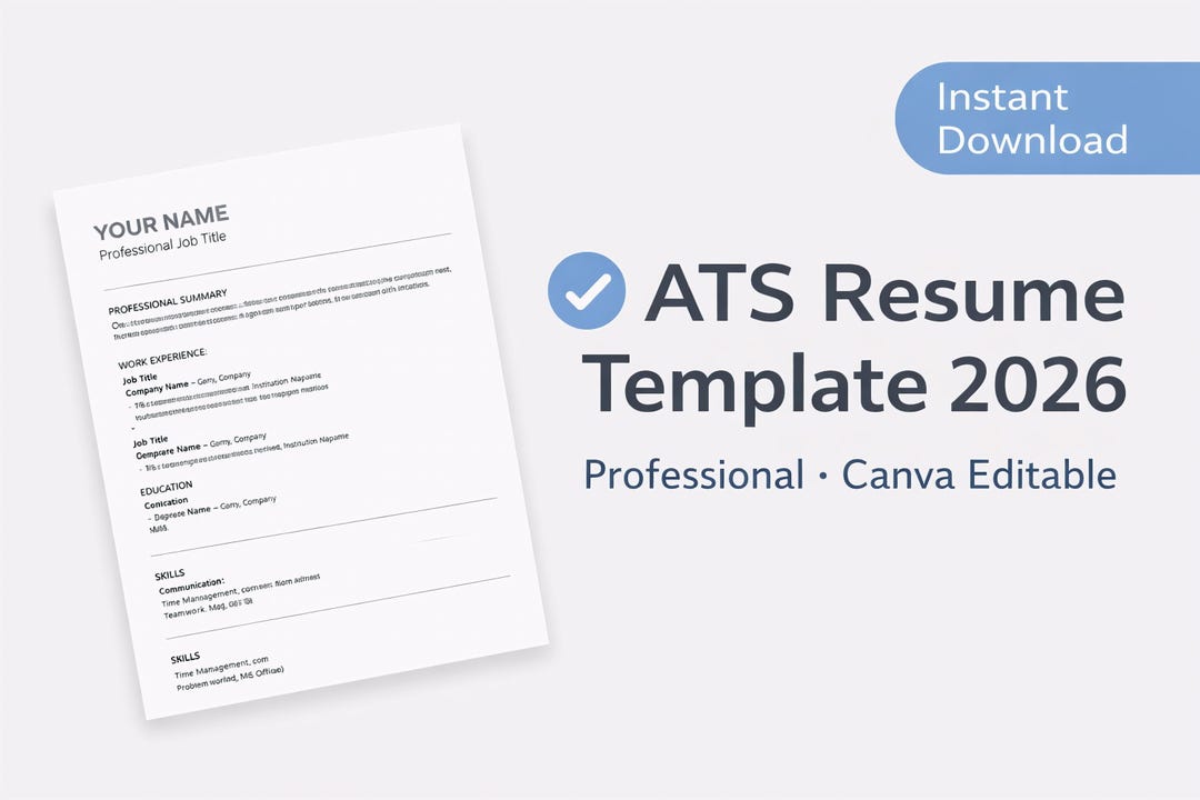 ATS Resume Template 2026 | Professional Resume Canva | ATS Friendly CV ...
