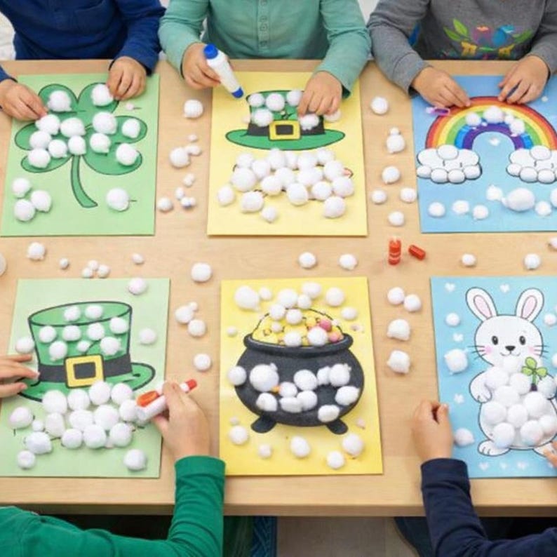 St Patrick’s Day Crafts for Kids | Cotton Ball Animal Craft Printable ...