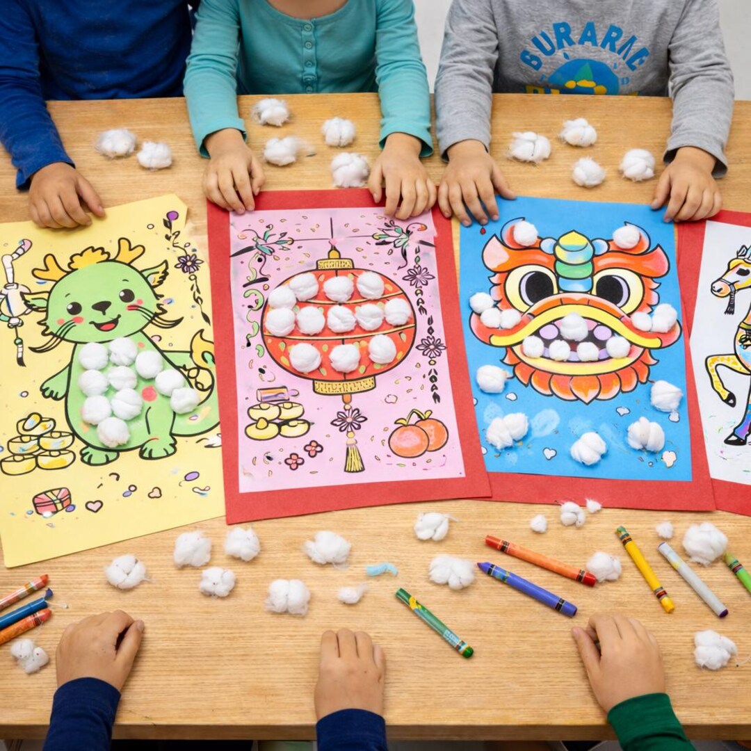 Lunar New Year Cotton Ball Craft | Toddler, Preschool, Kindergarten ...
