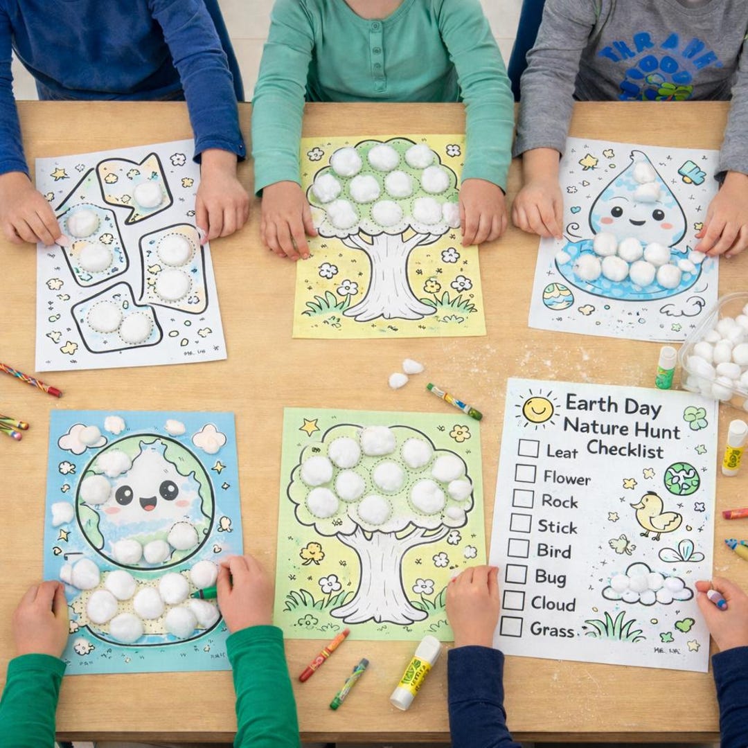 Earth Day Craft for Preschool | Cotton Ball Craft Printable | Earth Day ...