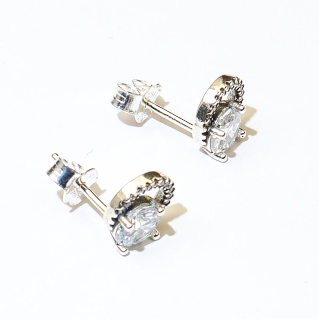 Pandora Timeless Silver Sparkling Round Halo Stud Earrings - Etsy