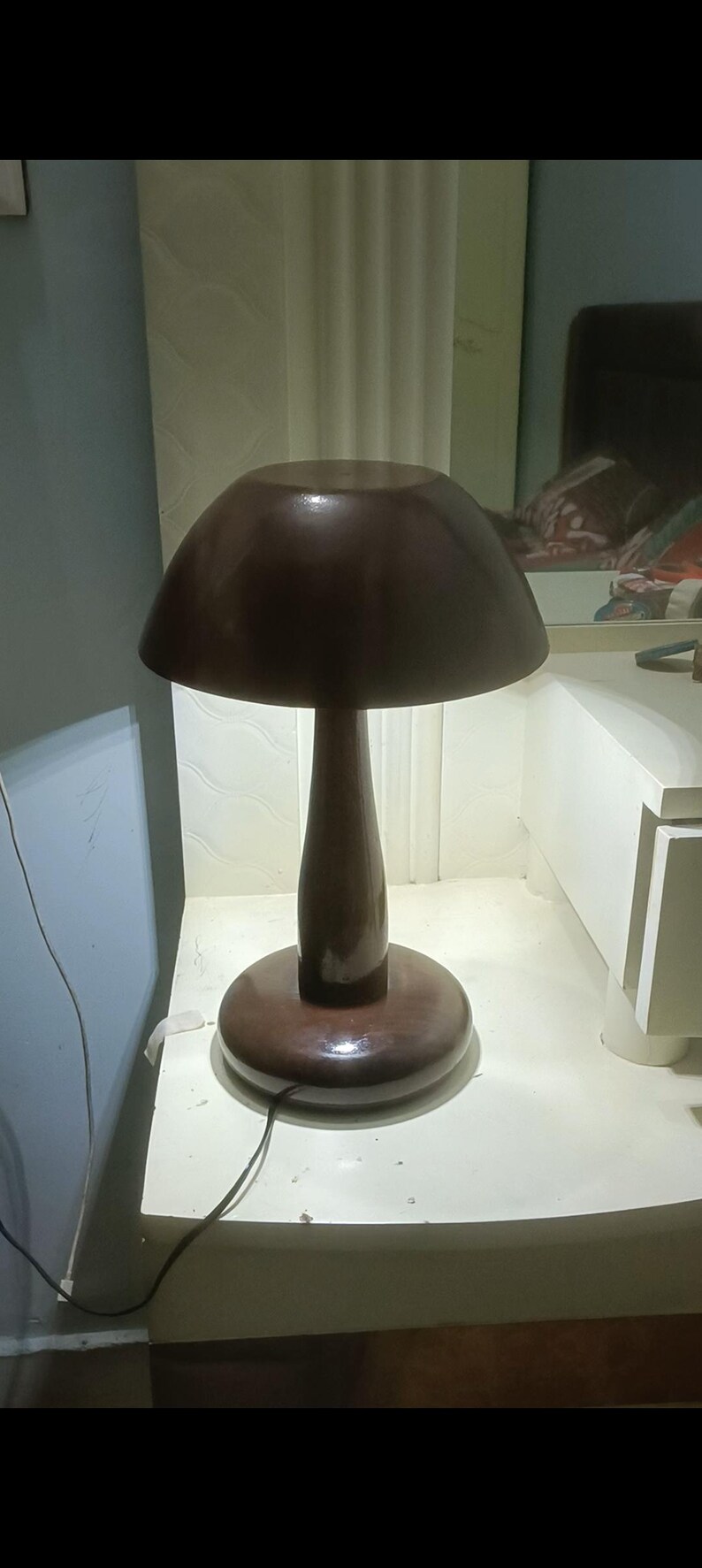Solid Sheesham Wood Table Lamp With Linen Drum Shade – Dark Walnut ...