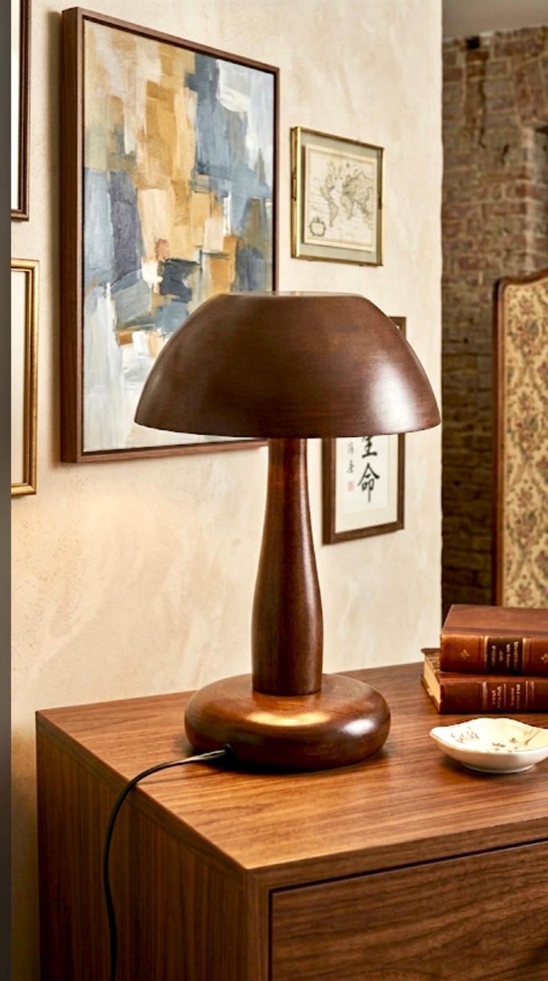Solid Sheesham Wood Table Lamp With Linen Drum Shade – Dark Walnut ...