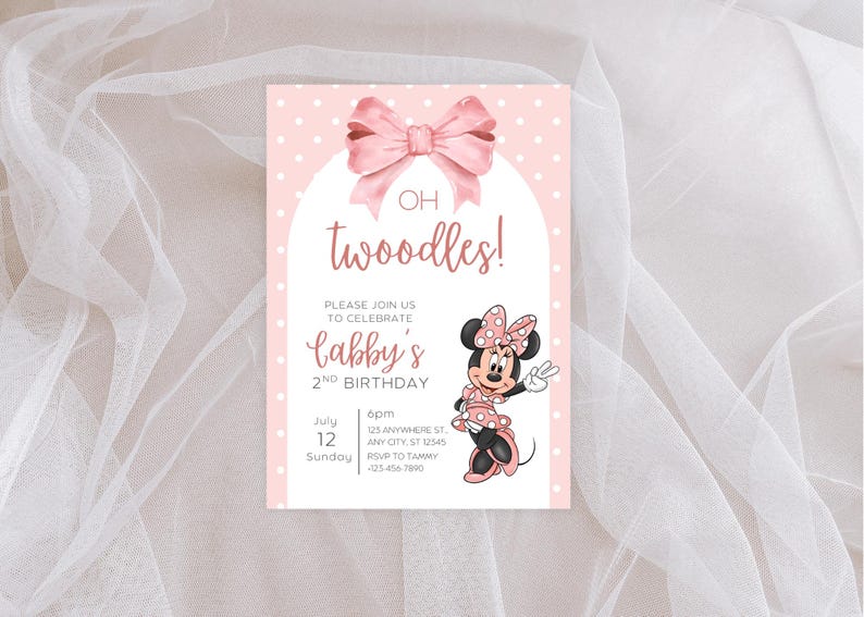 Oh Twoodles Birthday Invitation Canva Template | Minnie Mouse - Etsy