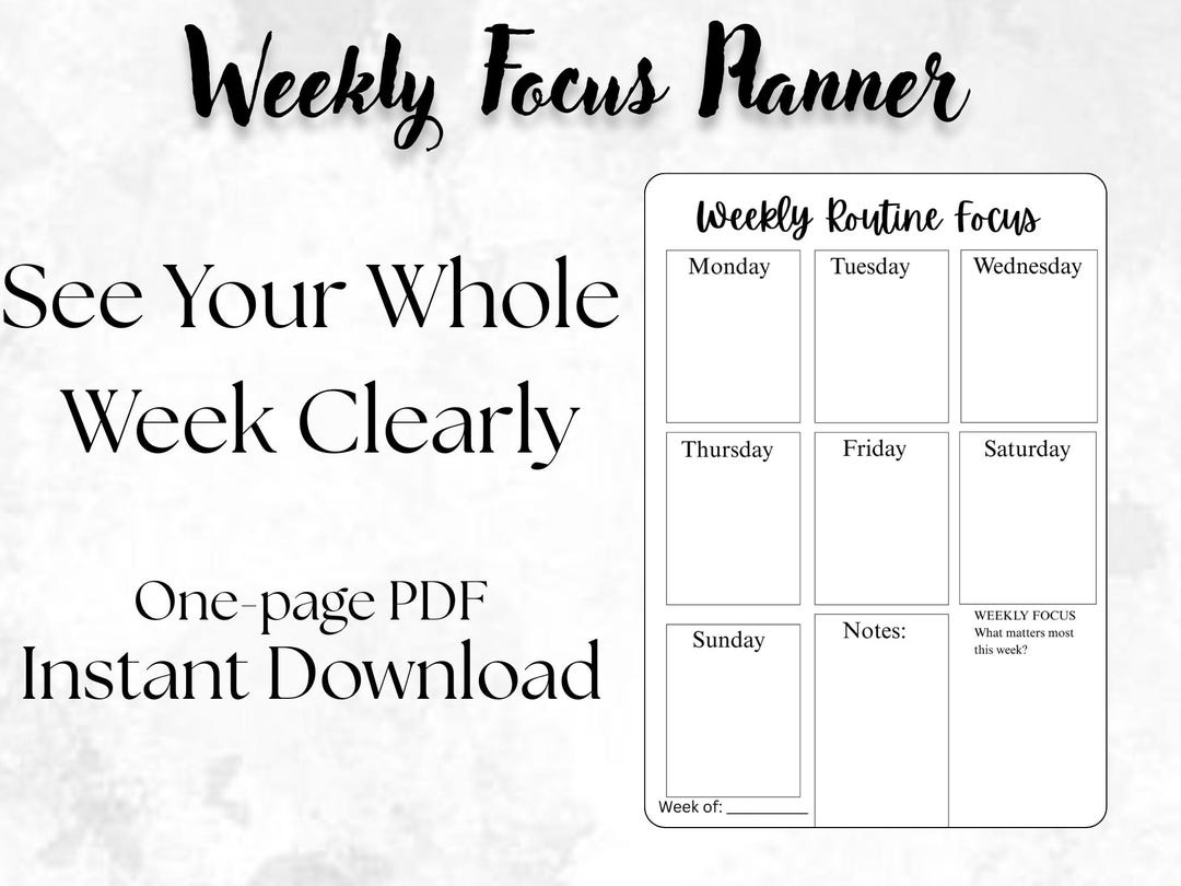 Weekly Focus Planner | Printable A4 PDF | Minimal Productivity Layout ...