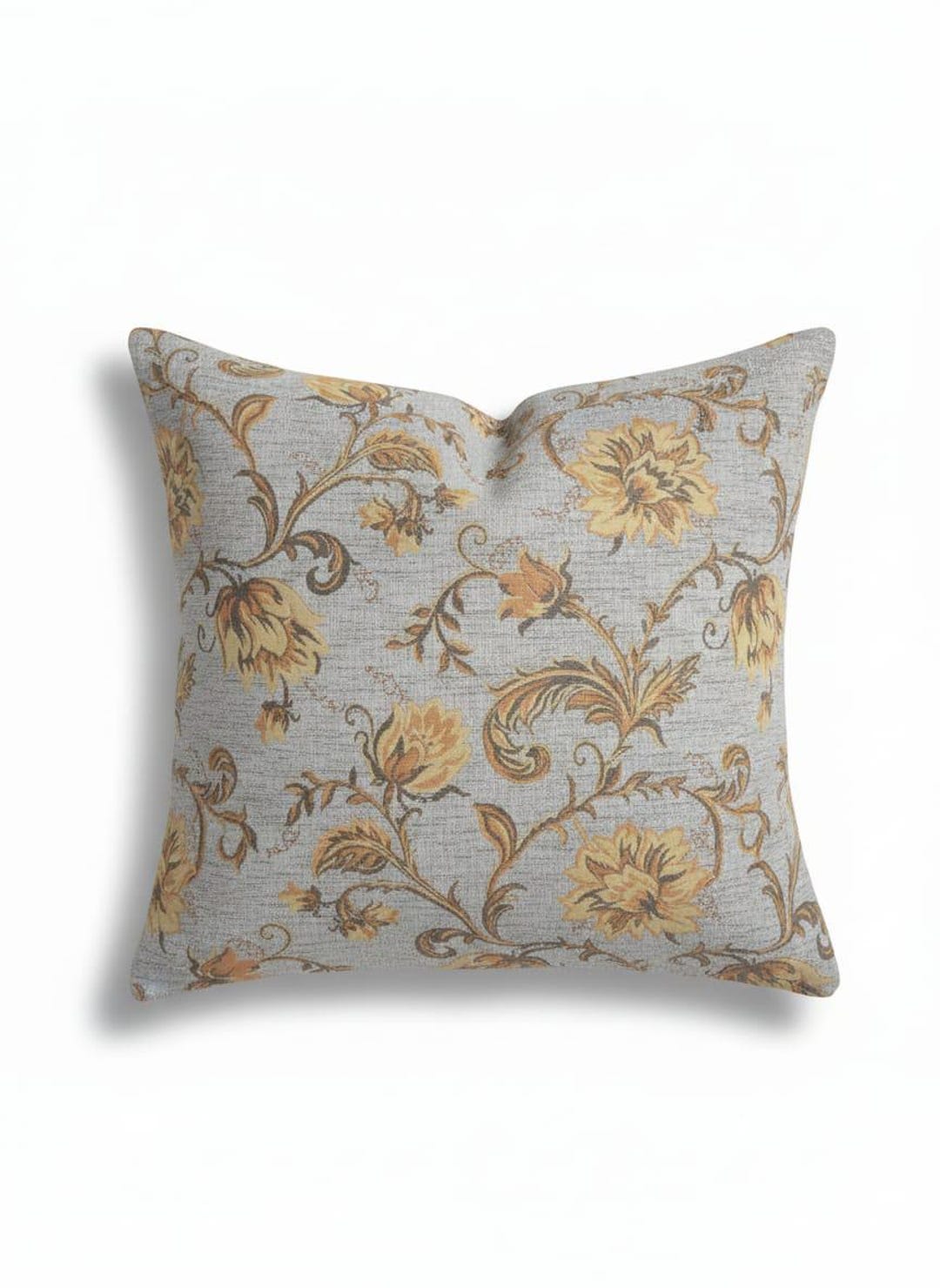 Gold and Dusty Blue Double Sided Floral Pillow Cover, Blue Flower ...