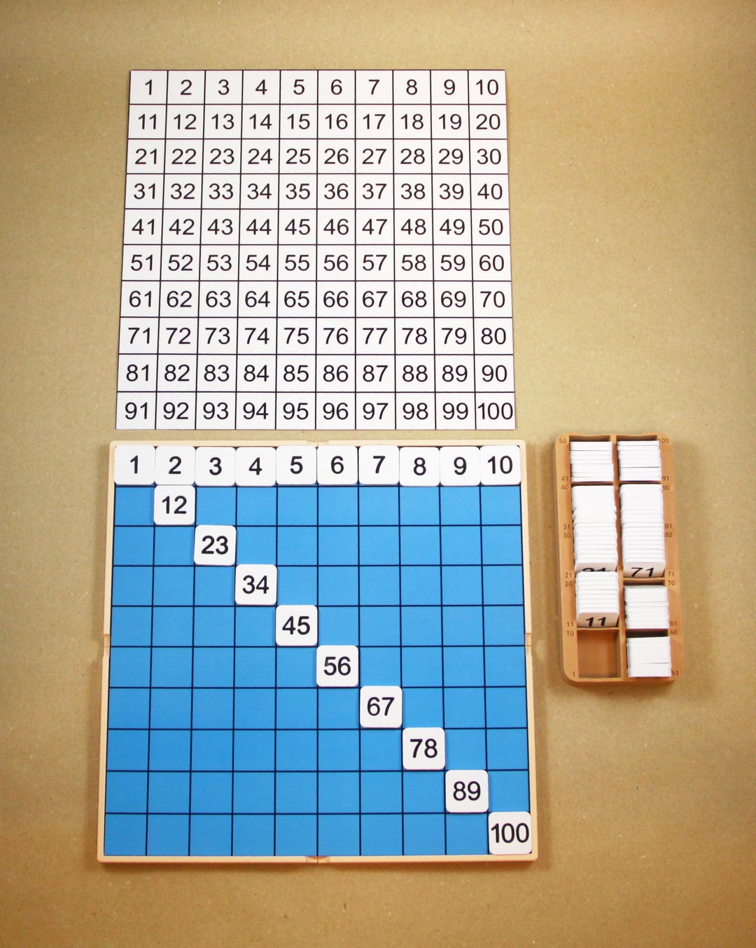 Montessori Math Hundred Board – Basic Set (29 X 29 Cm With Chart ...