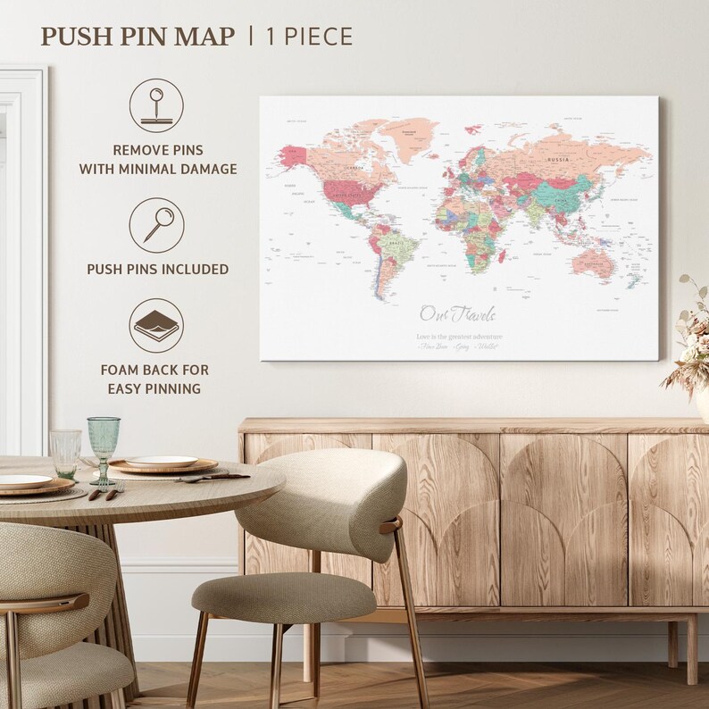 Our Travels World Push Pin Map - Etsy