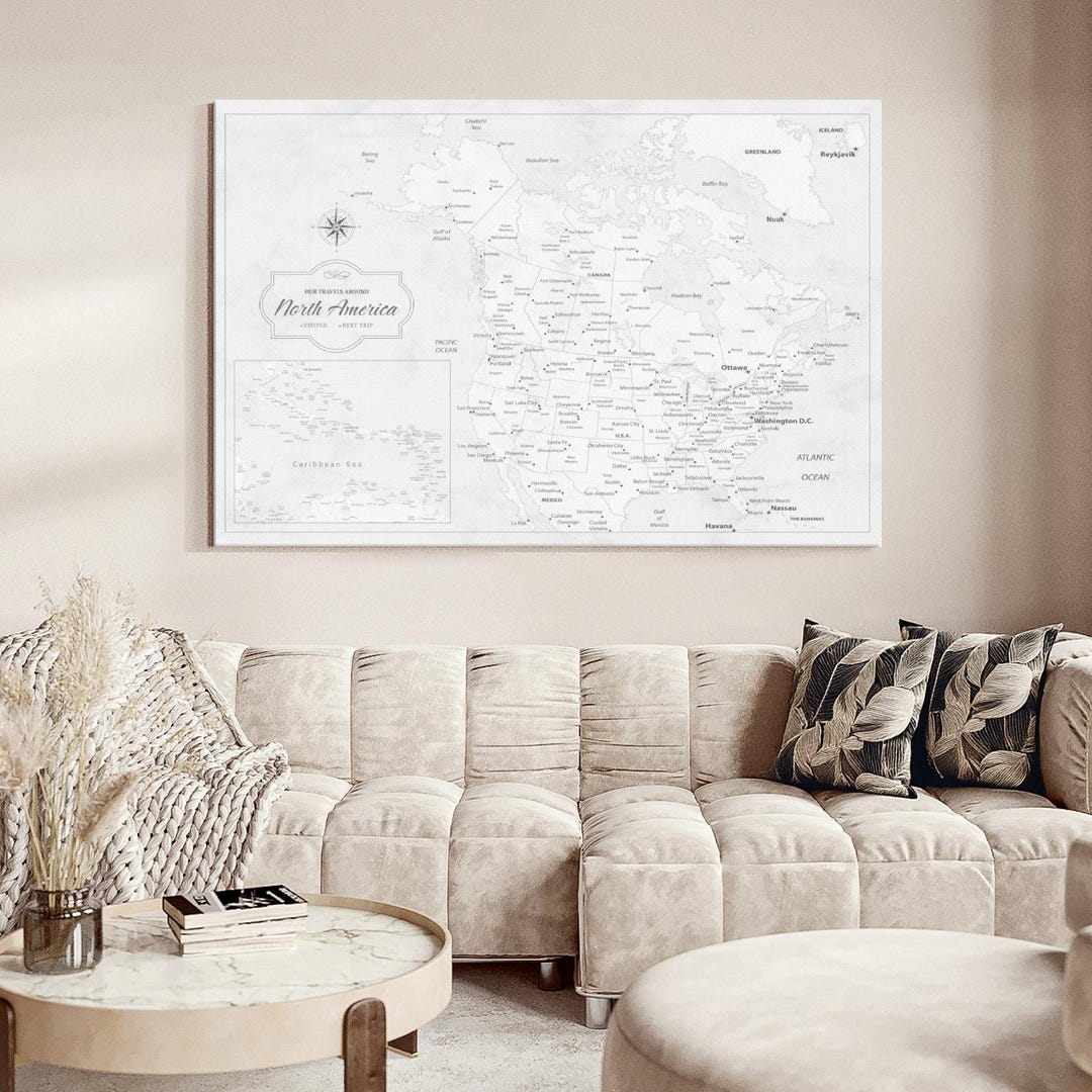 Light North America Push Pin Continent Map - Etsy