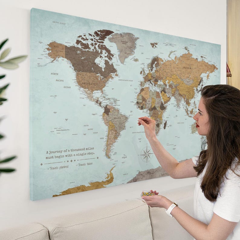 A Thousand Miles World Push Pin Map - Etsy