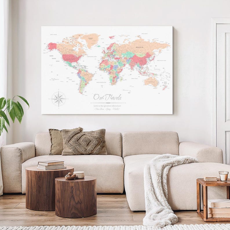 Our Travels World Push Pin Map - Etsy