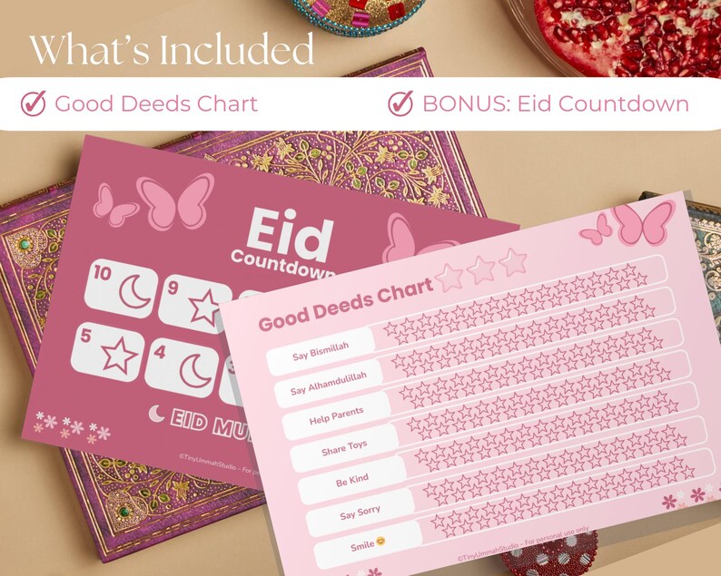 Pink Ramadan Good Deeds Chart for Girls, Islamic Kids Reward Tracker ...