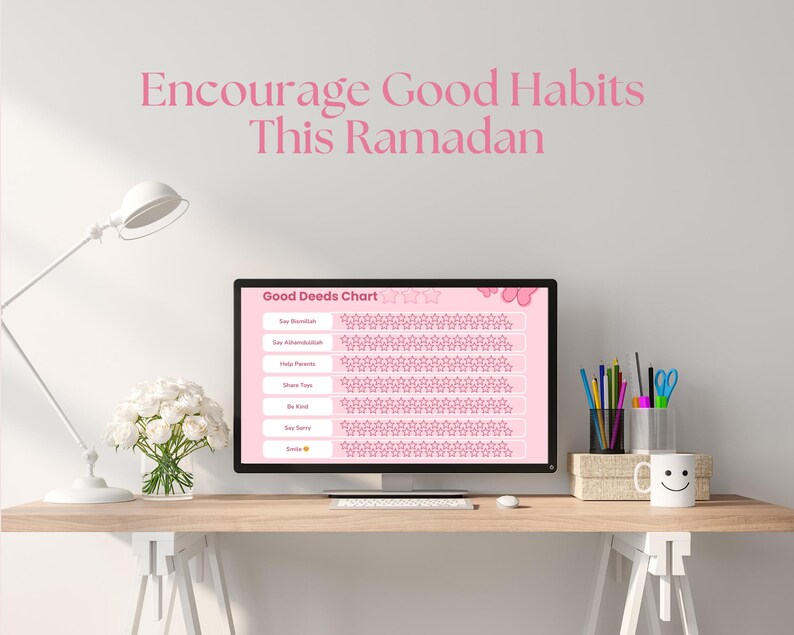 Pink Ramadan Good Deeds Chart for Girls, Islamic Kids Reward Tracker ...