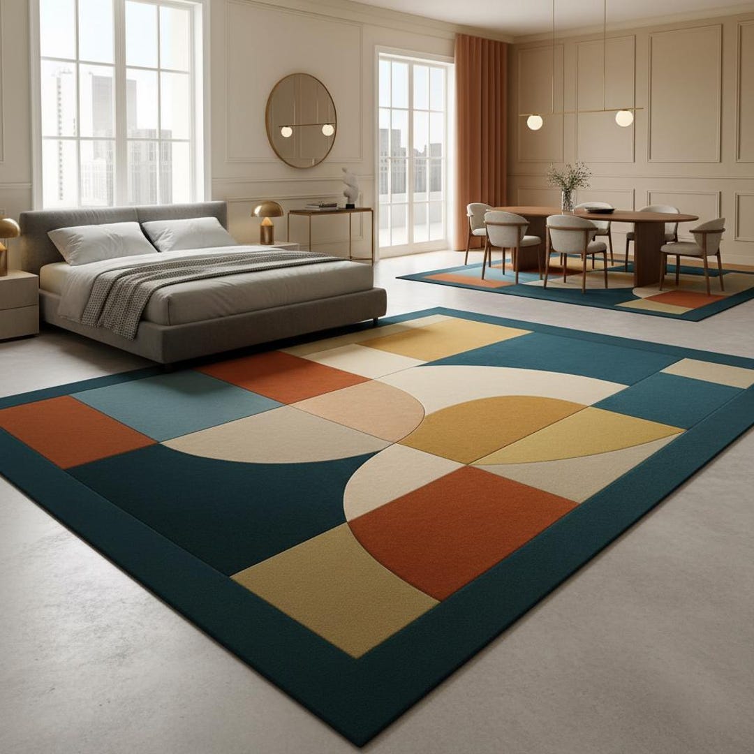 Mid-century Modern Geometric Hand-tufted Wool Blend Rug – Teal ...