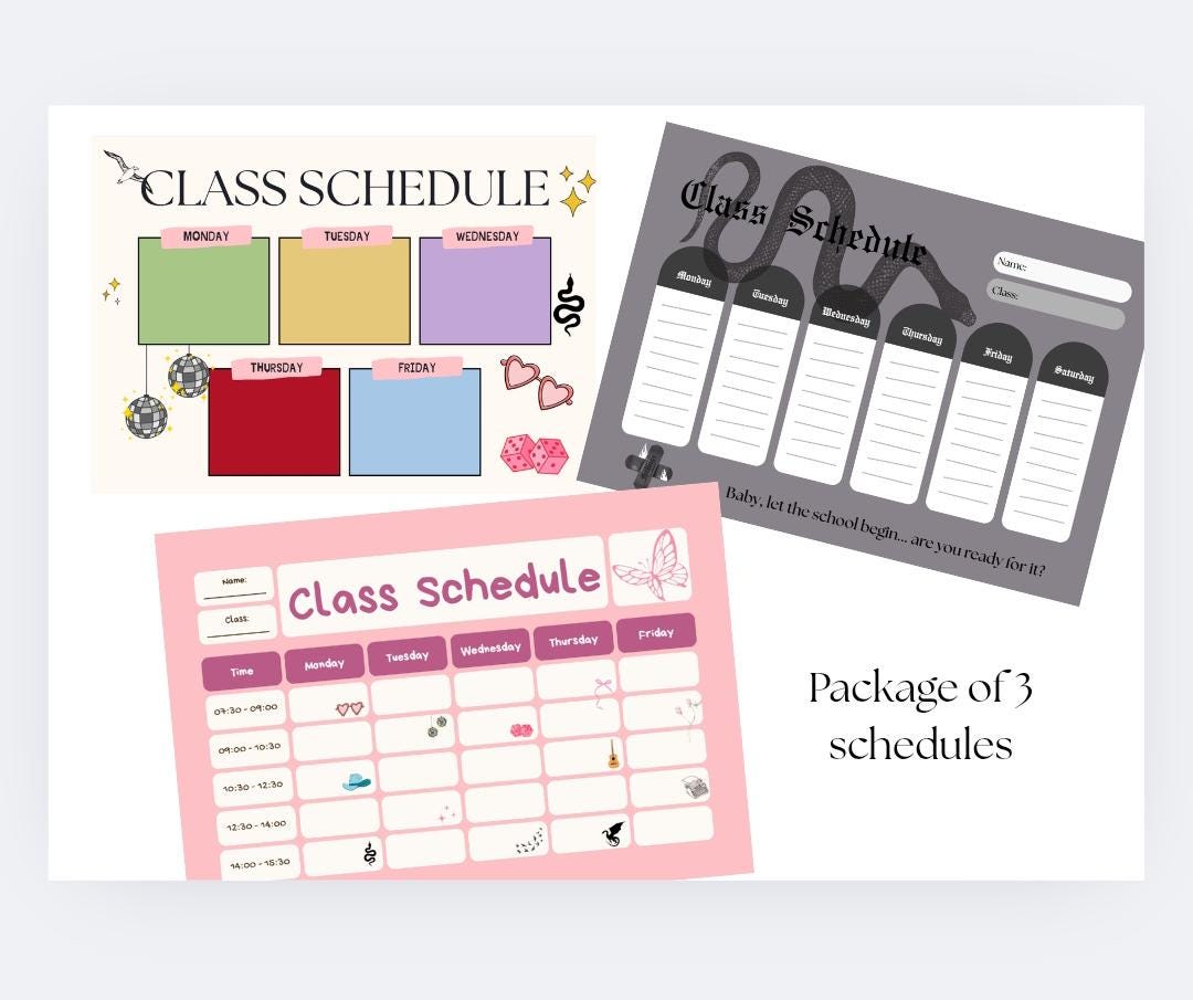 Taylor Swift Inspired School Schedule Package of 3 - Etsy