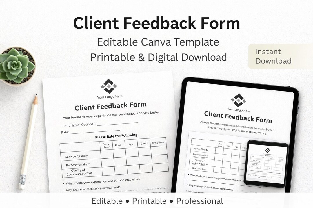 Client Feedback Form Template, Editable Canva & Fillable PDF, Printable ...
