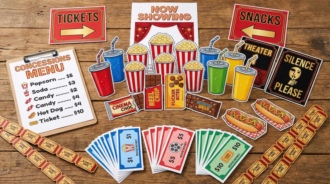 Movie Theater Dramatic Play Set, Pretend Play Cinema Kit, Family Movie ...
