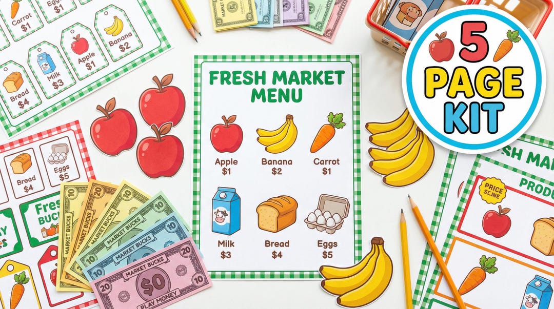 Fresh Market Dramatic Play Set, Grocery Store Pretend Play Menu, Kids ...
