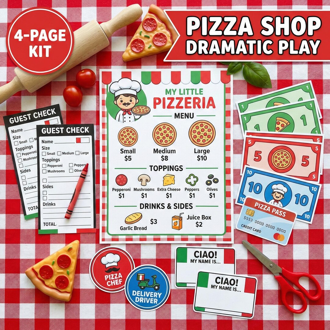 Pizzeria Dramatic Play Set, Pizza Shop Pretend Play Menu, Build a Pizza ...