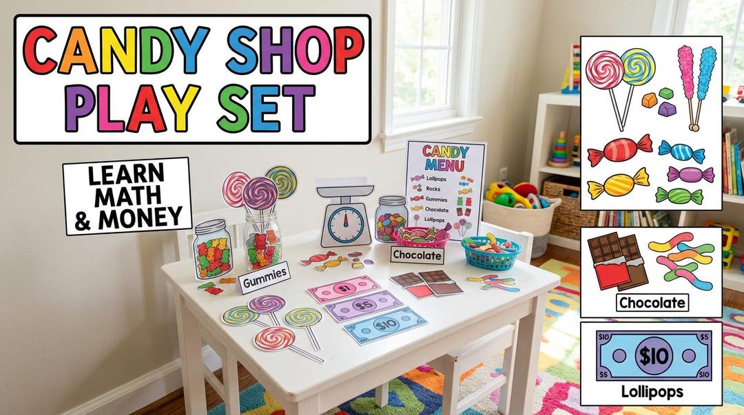 Candy Shop Dramatic Play, Preschool Math Game, Money Learning Activity ...