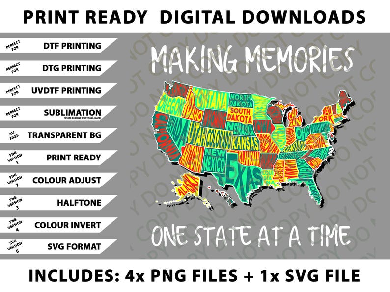 Usa Travel Gift Visit 50 States Map Png Bundle, Digital Downloads - Etsy