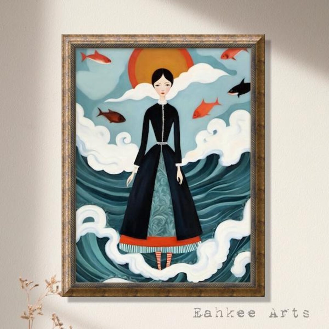 Charming Folk Art Painting Wall Art, Colorful Folklore Print, Eclectic ...