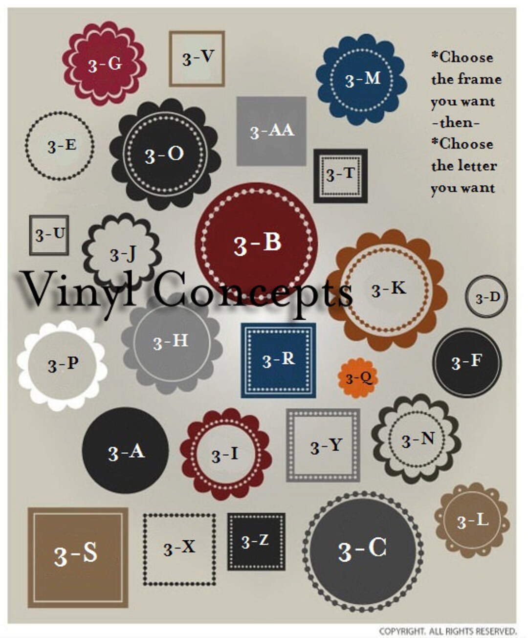 Four Small Monogram Frame Vinyl Wall Art - Etsy