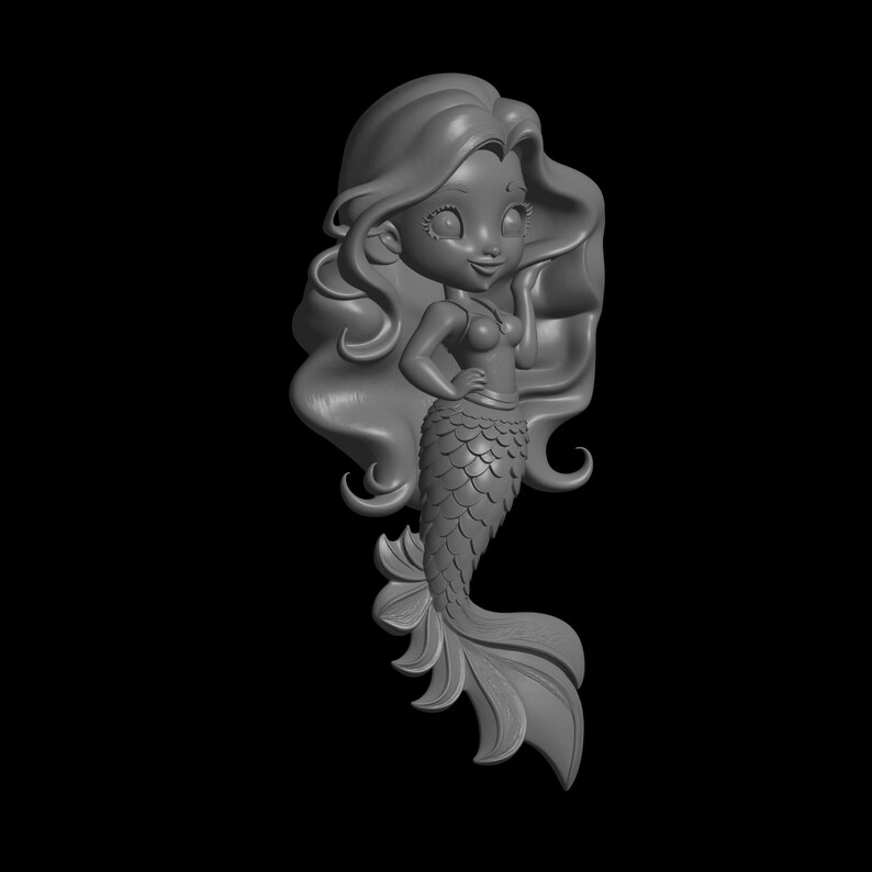 Chibi Mermaid STL File – High Detail 3D Printing Sculpture (digital ...