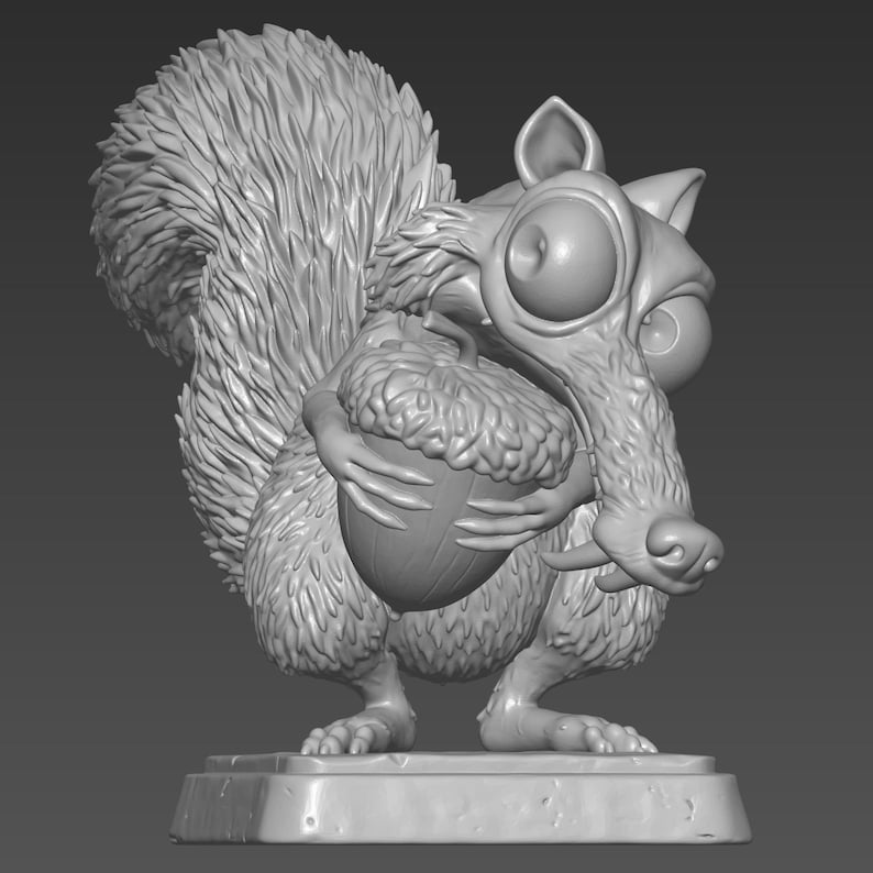 Scrat 3D STL File, Ice Age Squirrel Figurine, Acorn Base (digital ...