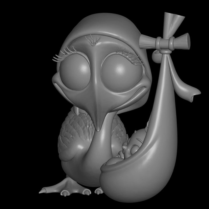 Stork & Baby 3D STL – Cartoon Figurine, Baby Shower Gift (digital ...