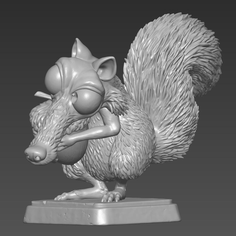 Scrat 3D STL File, Ice Age Squirrel Figurine, Acorn Base (digital ...