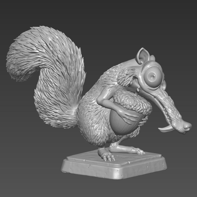 Scrat 3D STL File, Ice Age Squirrel Figurine, Acorn Base (digital ...