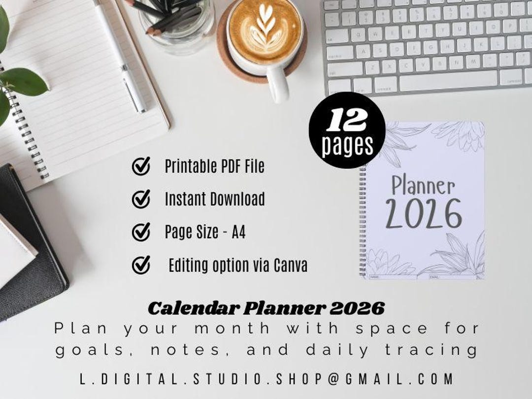 2026 Monthly Calendar Printable | Minimal A4 Planner (PDF Download) - Etsy