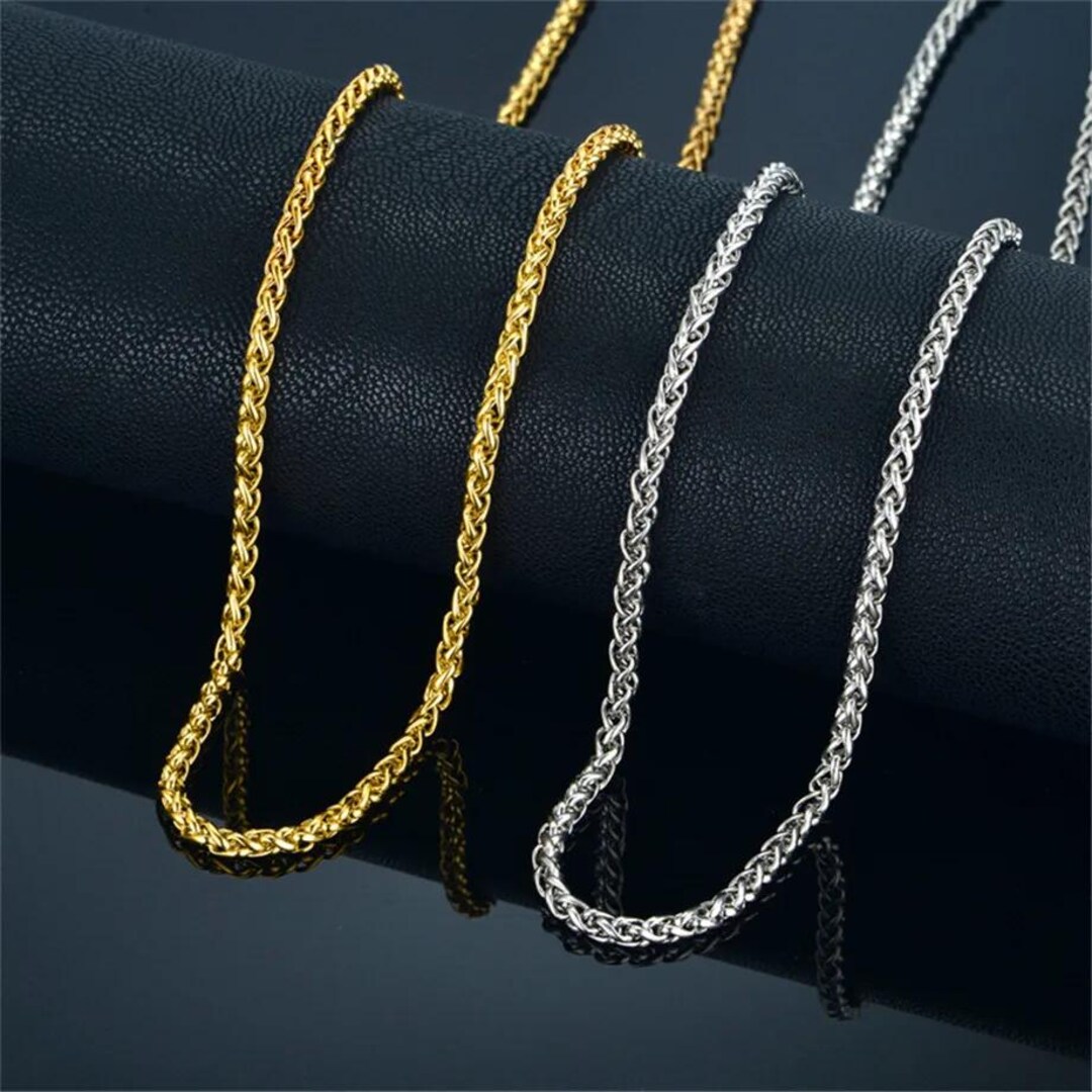 Elegant Gold Braided Wheat Chain | High-polished Stainless Steel ...