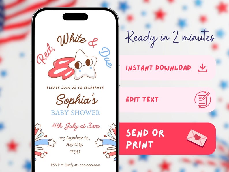 Red White and Due Baby Shower Animated Invitation, 4th of July Theme ...