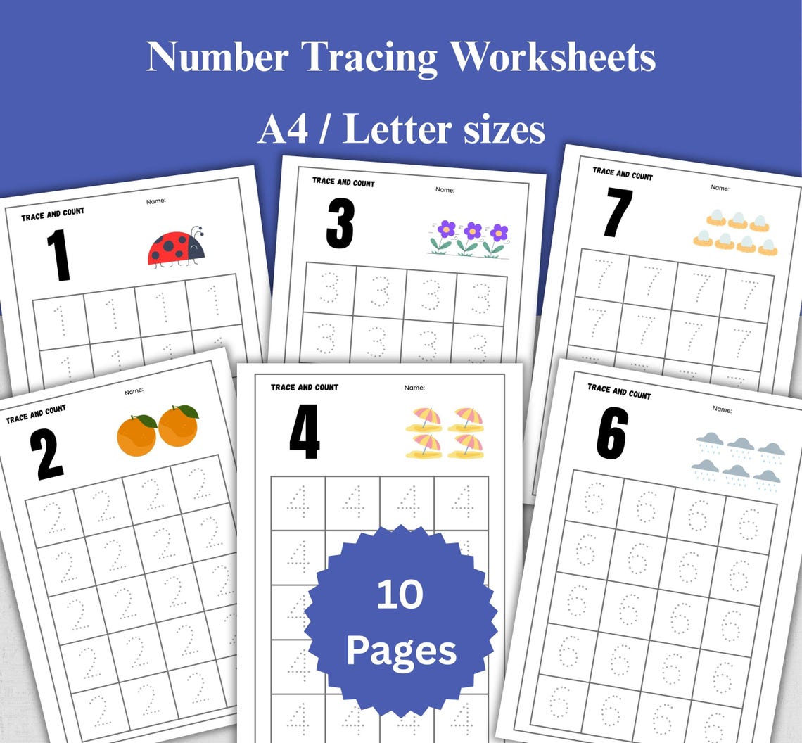 Number Tracing Worksheets 1–10 Printable, Preschool Math Counting ...