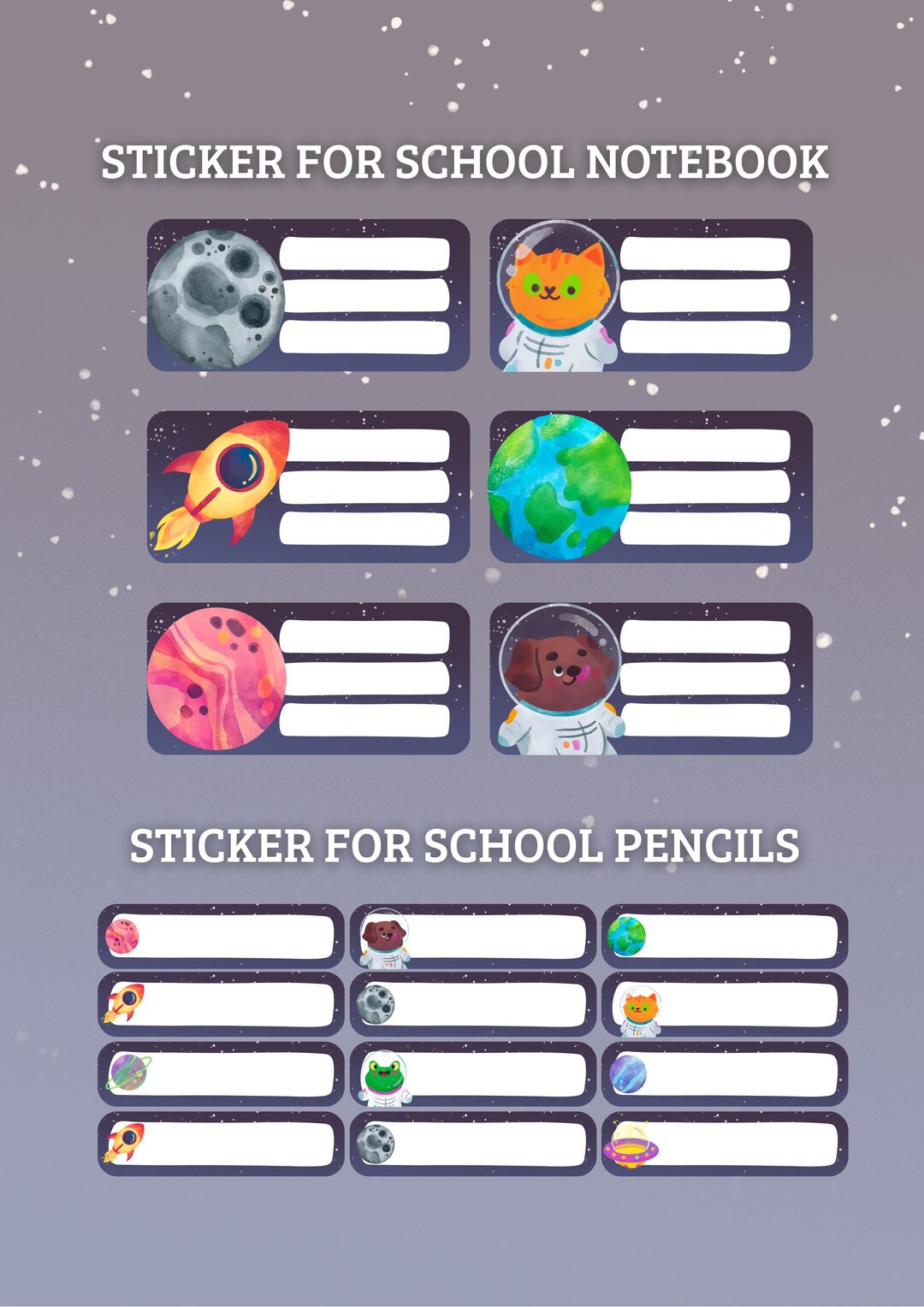 Space Animal School Labels - Printable PDF - Etsy