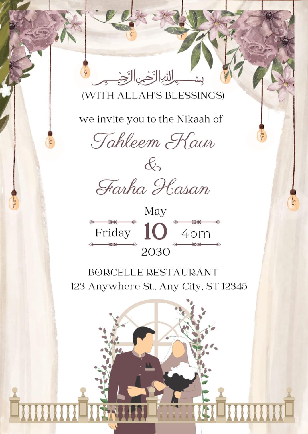 Floral Nikkah Invitation Template, Islamic Wedding Card Digital ...