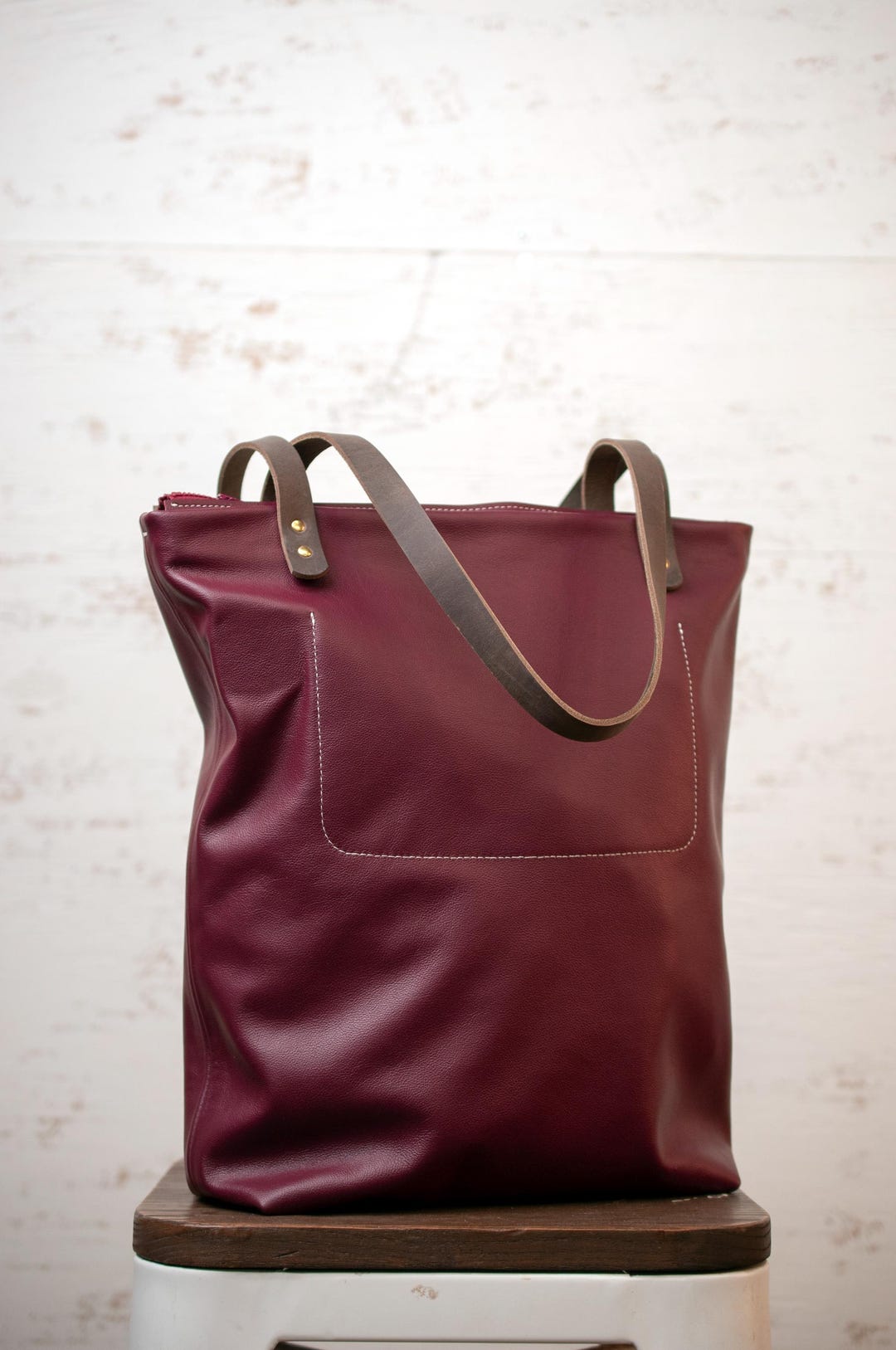 Handmade Leather Tote Bag, Minimal Shoulder Bag for Everyday & Work ...