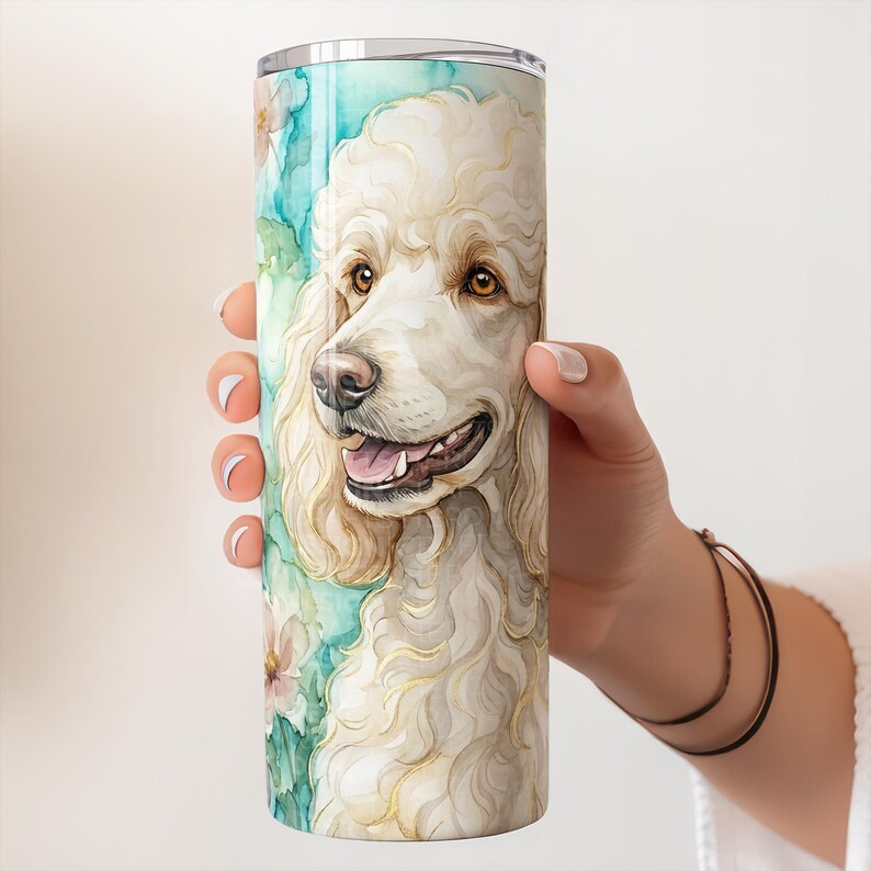Floral Watercolor Poodle Tumbler Wrap PNG | Cute Poodle 20oz Skinny ...
