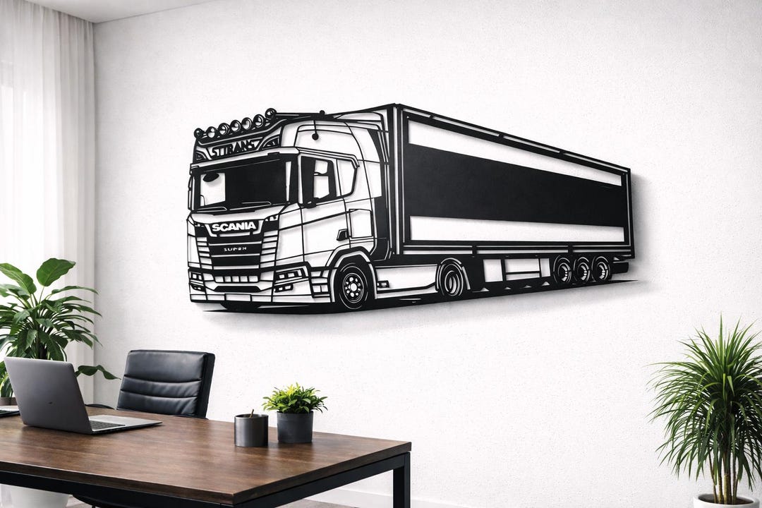 Scania Semi Truck Metal Wall Art, Industrial Steel Big Rig Decor, Matte ...