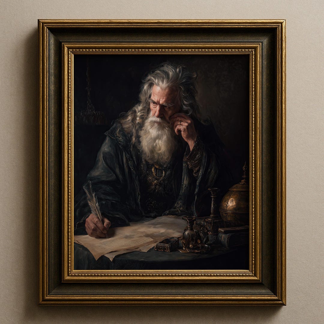 Fantasy Wizard Art Print, Medieval Merlin Poster, Dnd Spell Art Book ...
