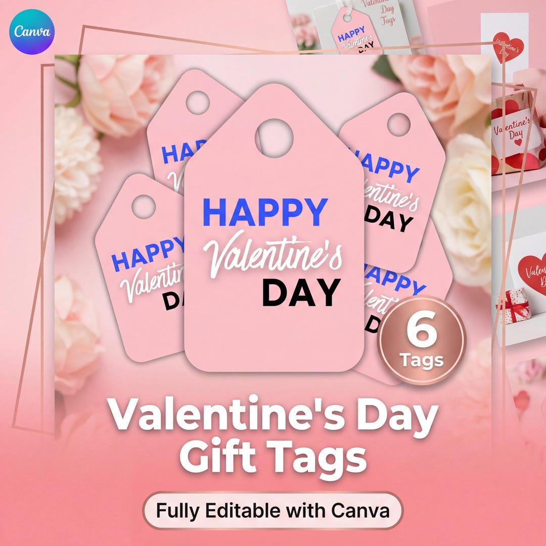 Valentines Day Printable Gift Tags, Happy Celebration Labels, Digital ...