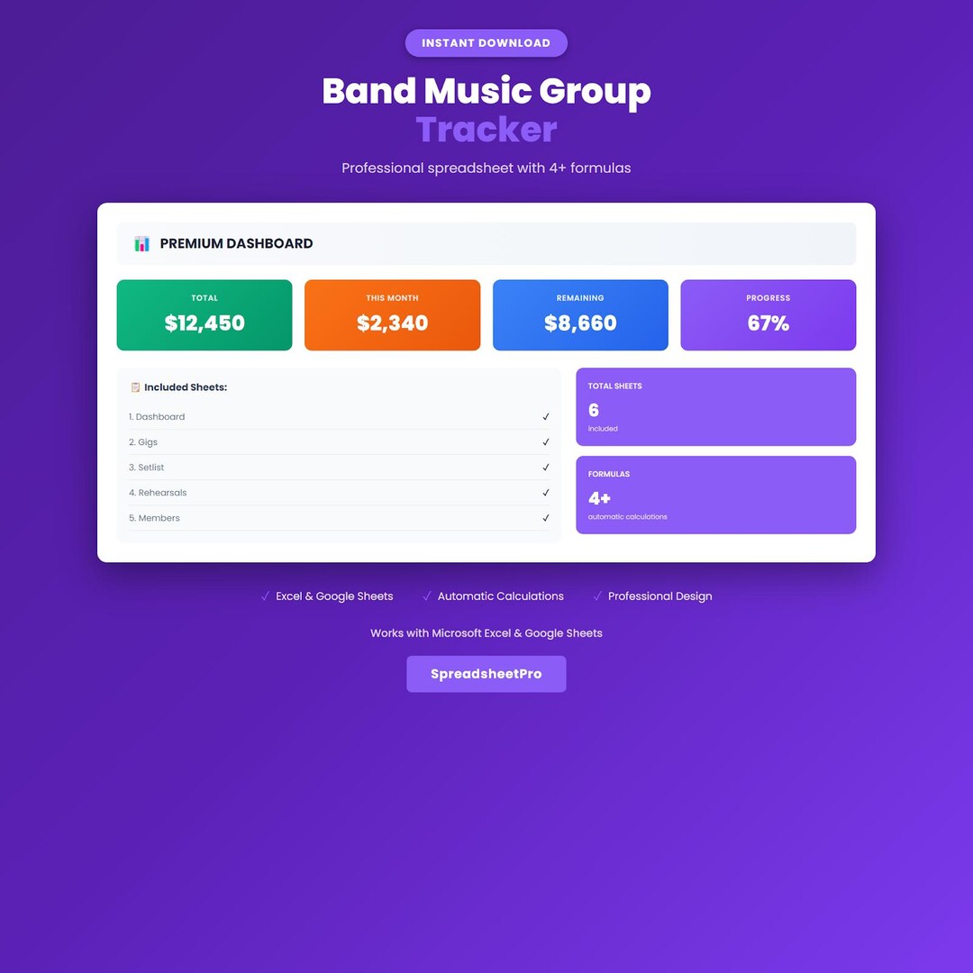 Band Music Group Tracker | Dashboard + Achievements | Excel & Google ...